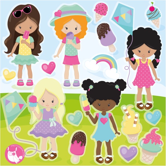 Ice Cream Girls, clipart, clipart commercial use, vector graphics, clip ...