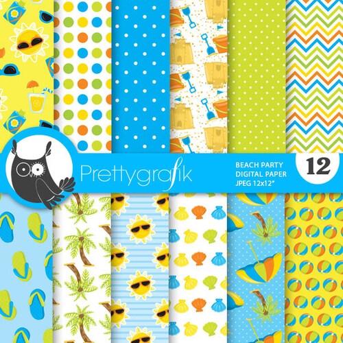 Beach Party Digital Paper Commercial Use Scrapbook Papers - Etsy