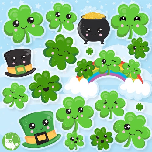 Premium Vector Clipart Kawaii St Patrick's Day Clipart - Etsy