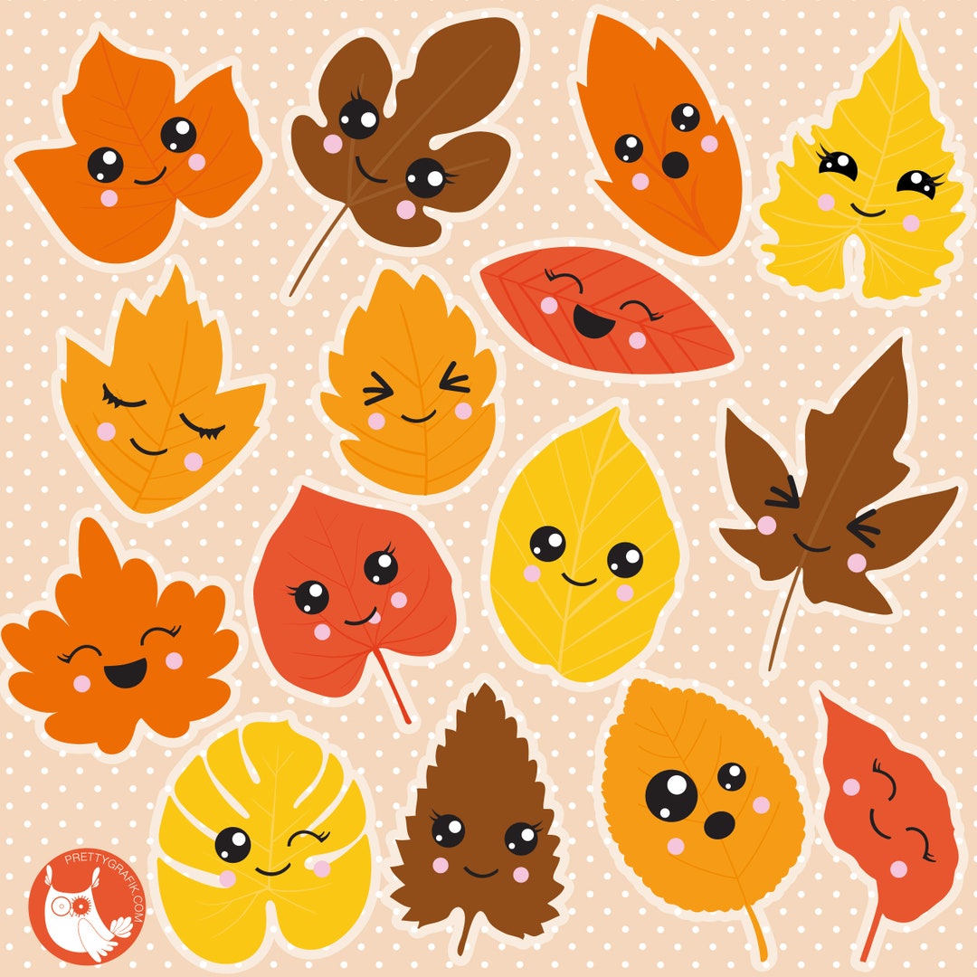Kawaii Fall Leaves, Clipart, Clipart Commercial Use, Vector Graphics ...