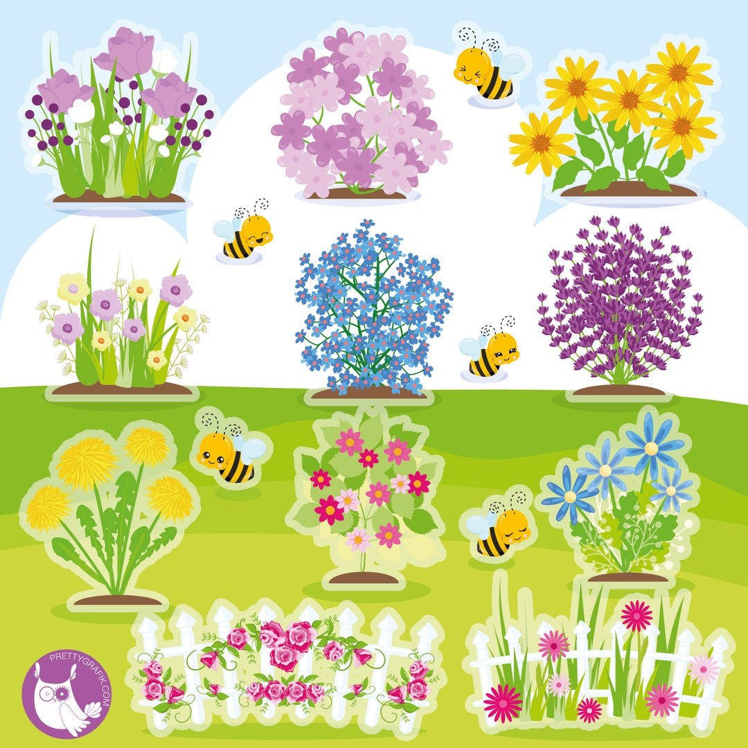 Garden Flowers Clipart Clipart Commercial Use Vector - Etsy