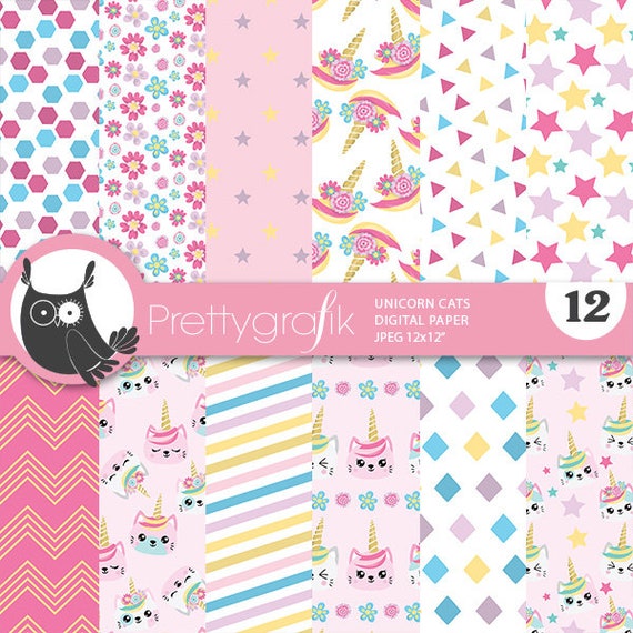 Kawaii Cats digital patterns, scrapbook papers commercial use, witch ...