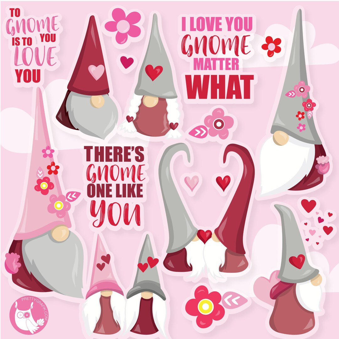 Valentine Gnomes Clipart Commercial Use, Vector Graphics, Digital Clip ...