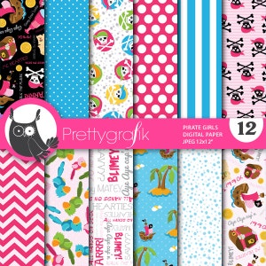 Pirate Girl Digital Paper, Commercial Use, Scrapbook Patterns ...