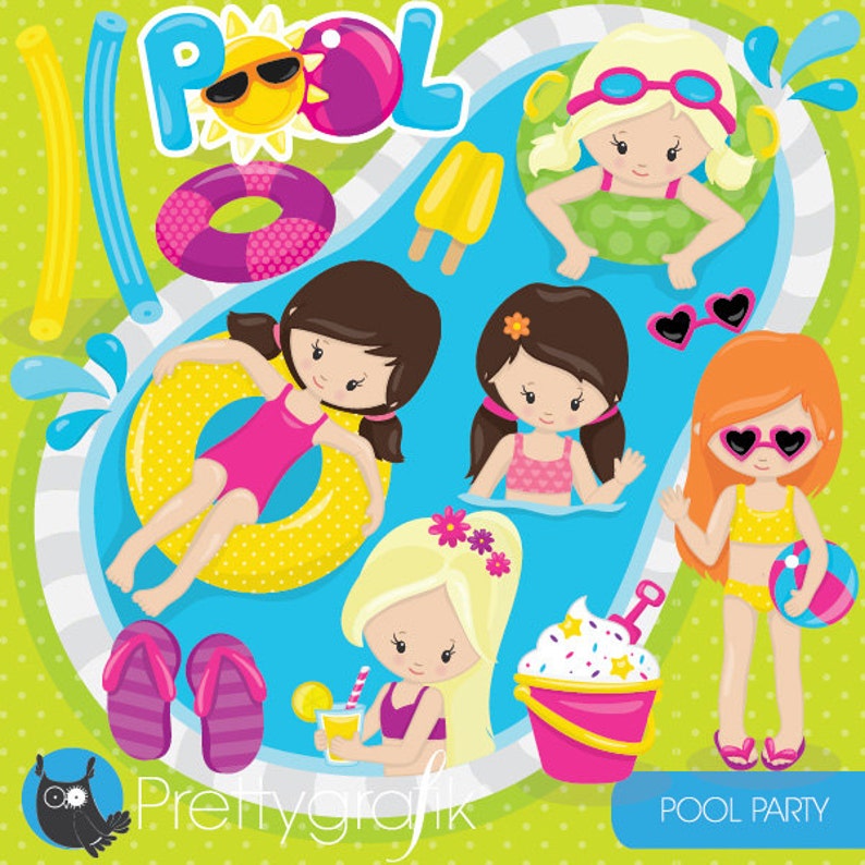 Pool Party Girls Clipart Commercial Use Kids Vector Graphics - Etsy