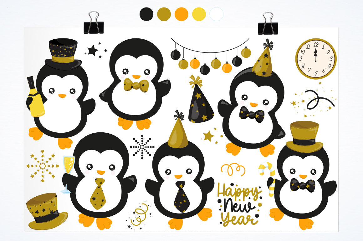 Happy New Year Penguin Clipart Clipart Commercial Use - Etsy