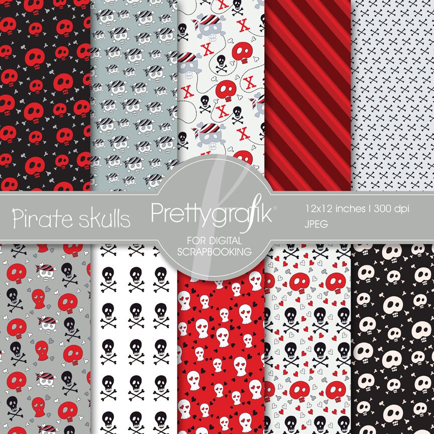 Pirate Skulls Digital Paper Commercial Use Scrapbook Papers - Etsy