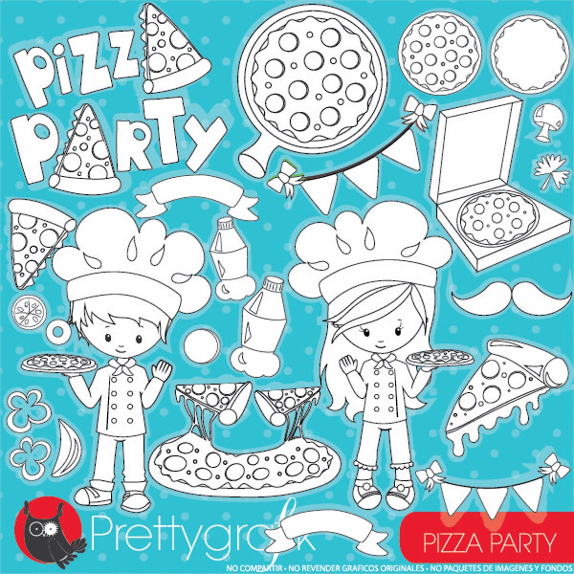 Pizza Stamps Pizza Party Stamps Commercial Use Vector - Etsy