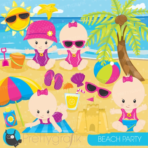 Beach Baby girls clipart commercial use, vector graphics, vacation baby ...