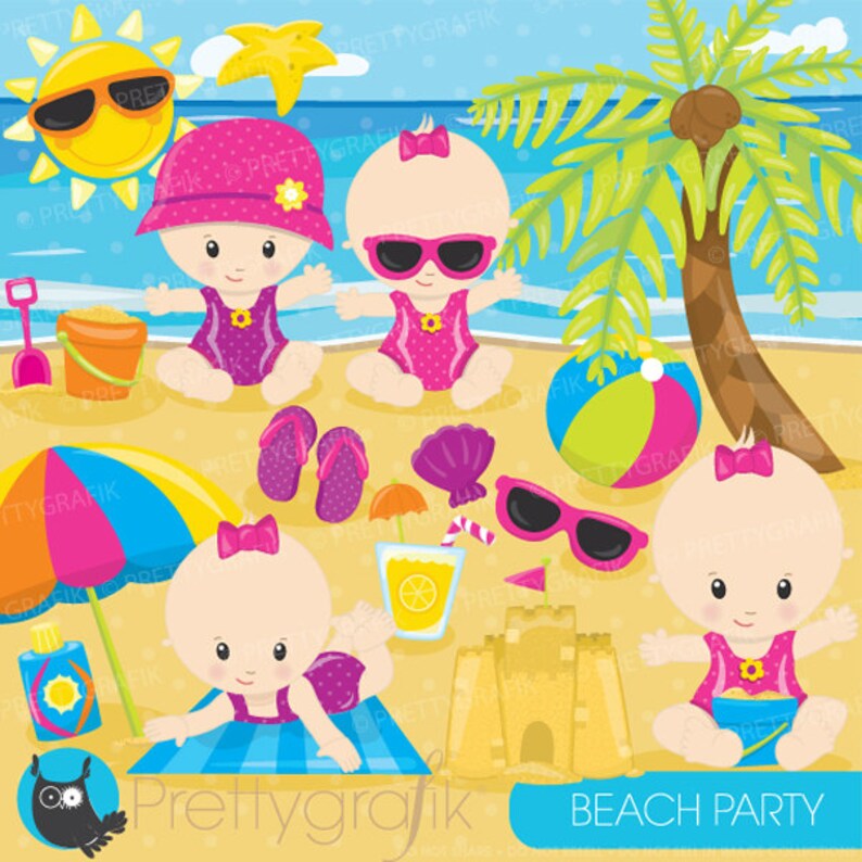 Beach Baby Girls Clipart Commercial Use Vector Graphics - Etsy