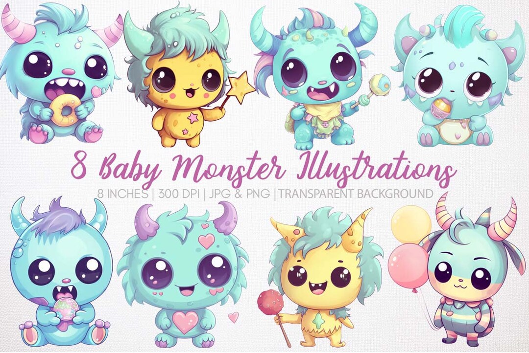 Baby Monster 2 Watercolor, Clipart, Clipart Commercial Use ...