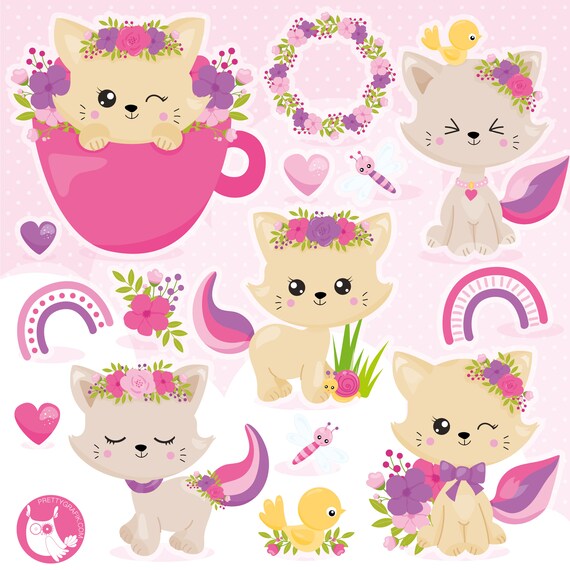 Spring Cats, clipart, clipart commercial use, vector graphics, clip art ...