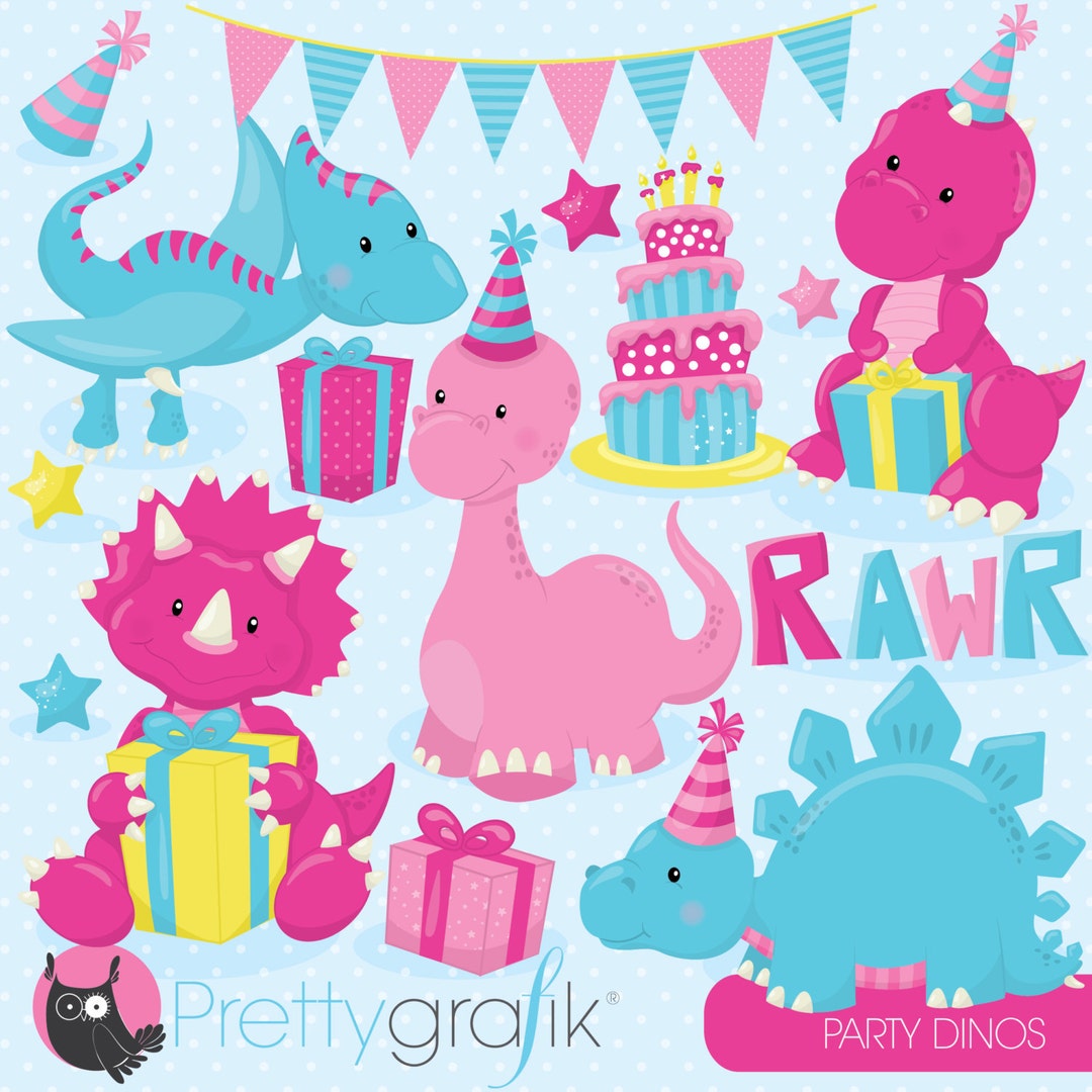 Birthday Dinosaur Party Clipart Commercial Use Party Vector - Etsy