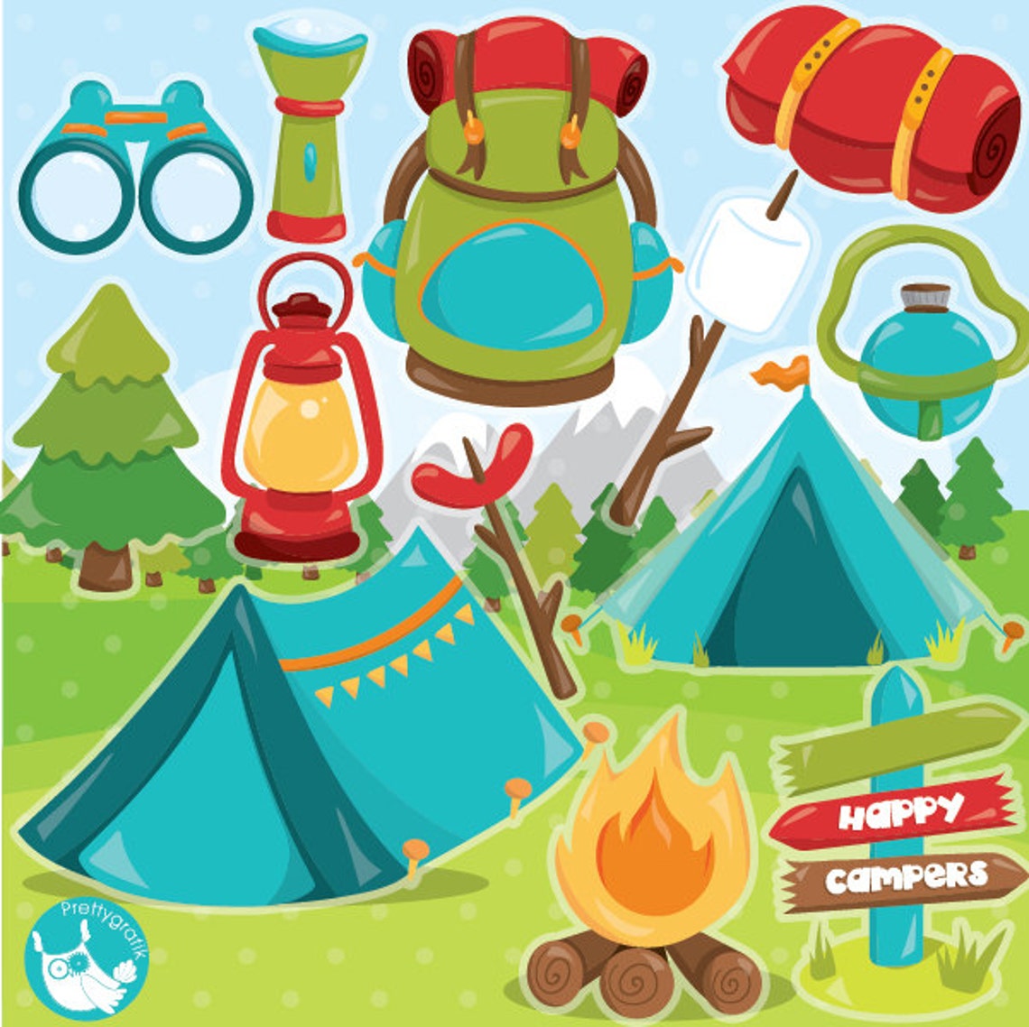 Camping Clipart Commercial Use Camping Icons Vector Graphics - Etsy