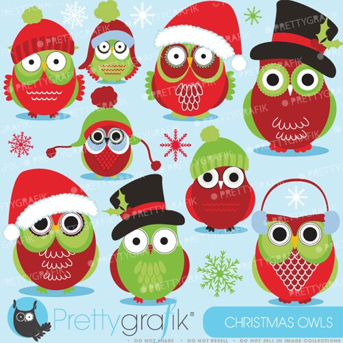Christmas Owls Clipart Commercial Use Christmas Birds Owl - Etsy