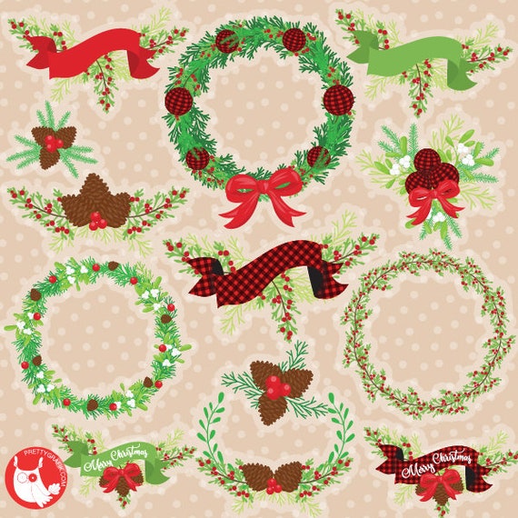 Vintage Christmas wreaths clipart, floral, bouquet, commercial use ...