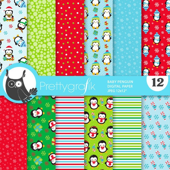 Christmas Penguins Digital Paper Commercial Use Scrapbook - Etsy