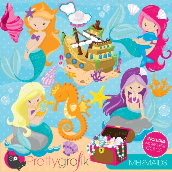 mermaid clipart commercial use, vector graphics, digital clip art ...