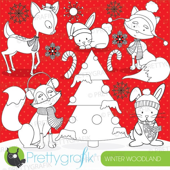 Woodland animals digital stamp commercial use, vector graphics, digital ...