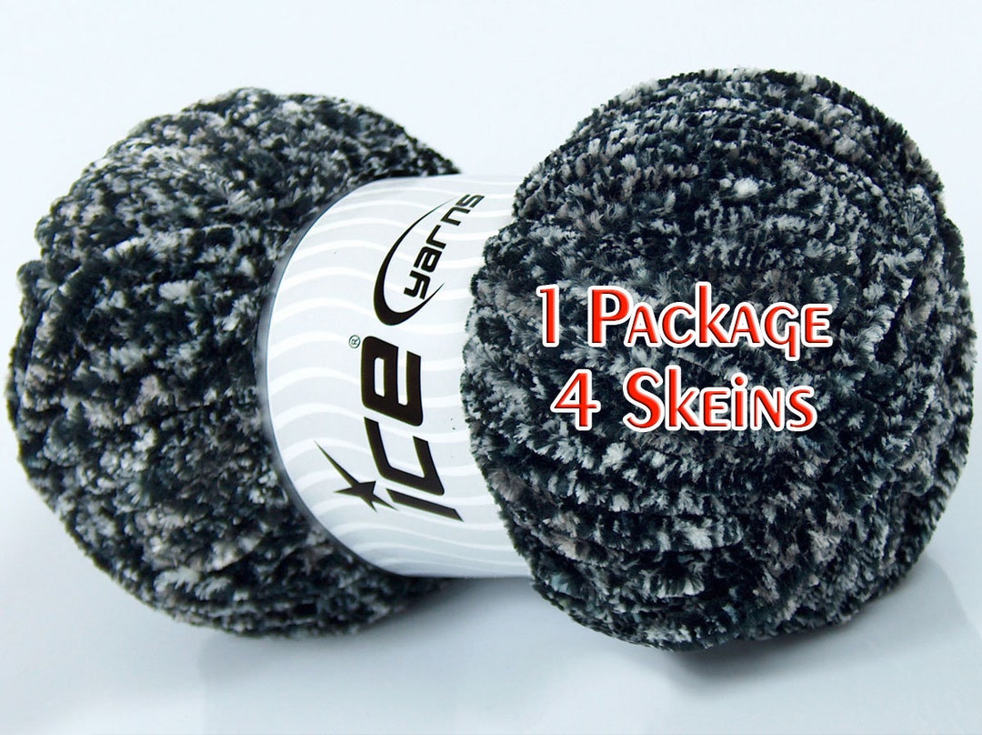 Ice Knitting Yarn Lot of 4 Skeins Chenille Tweed Black, Grey Shades ...