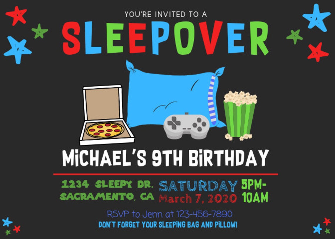 Boys Sleepover Invitation Sleepover Birthday Invitation, Video Game ...