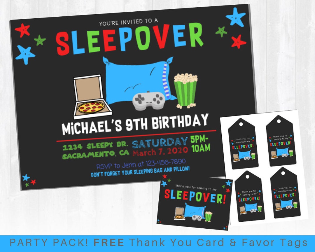 Boys Sleepover Invitation - Sleepover Birthday Invitation, Video Game ...