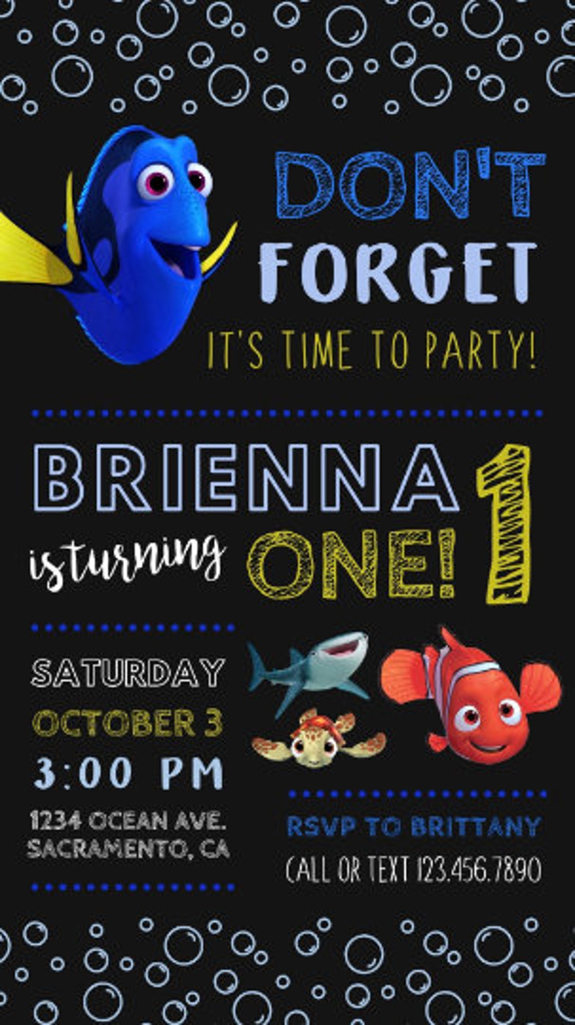 Finding Nemo Text Message Invitation, Finding Dory Invitation, Nemo ...