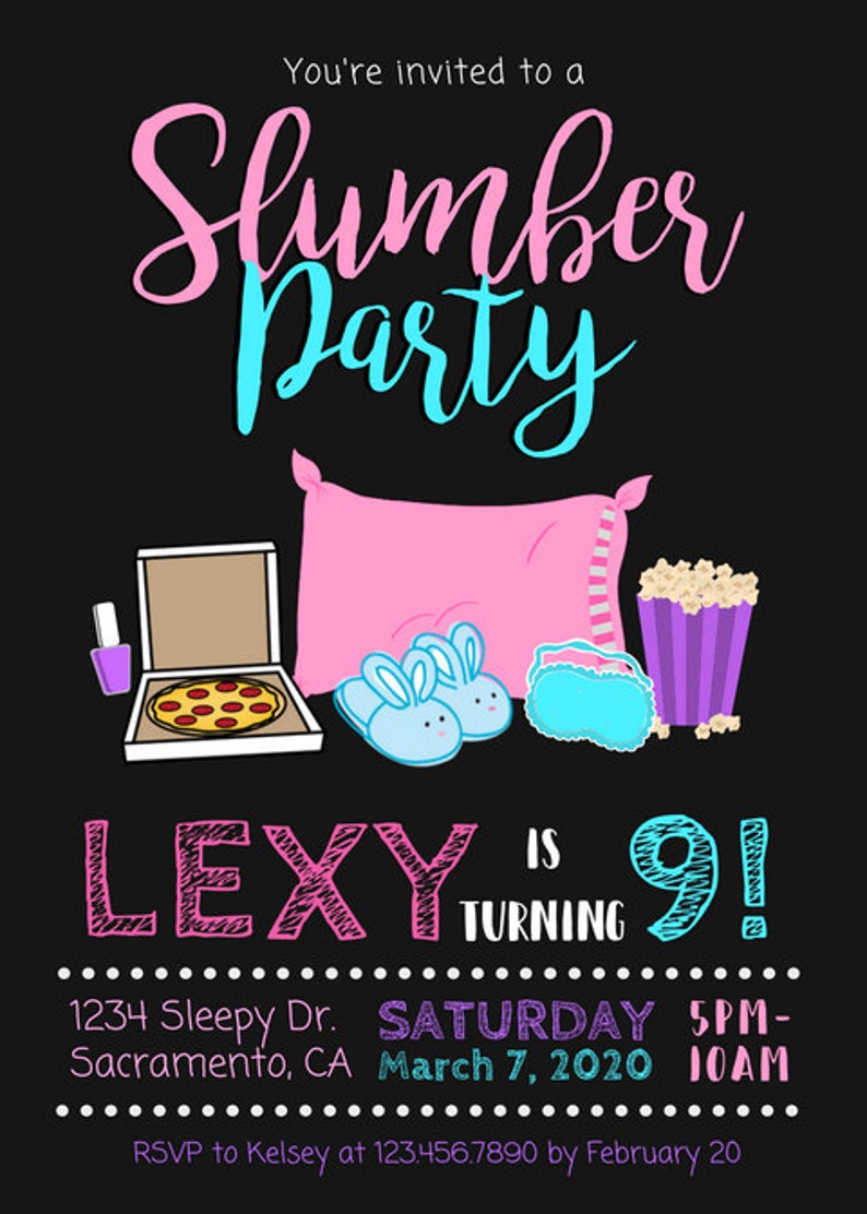 Slumber Party Invitation Sleepover Birthday Invitation Pajama Party