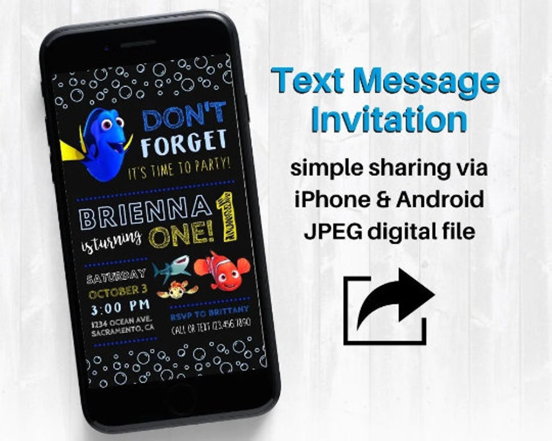 Finding Nemo Text Message Invitation, Finding Dory Invitation, Nemo ...