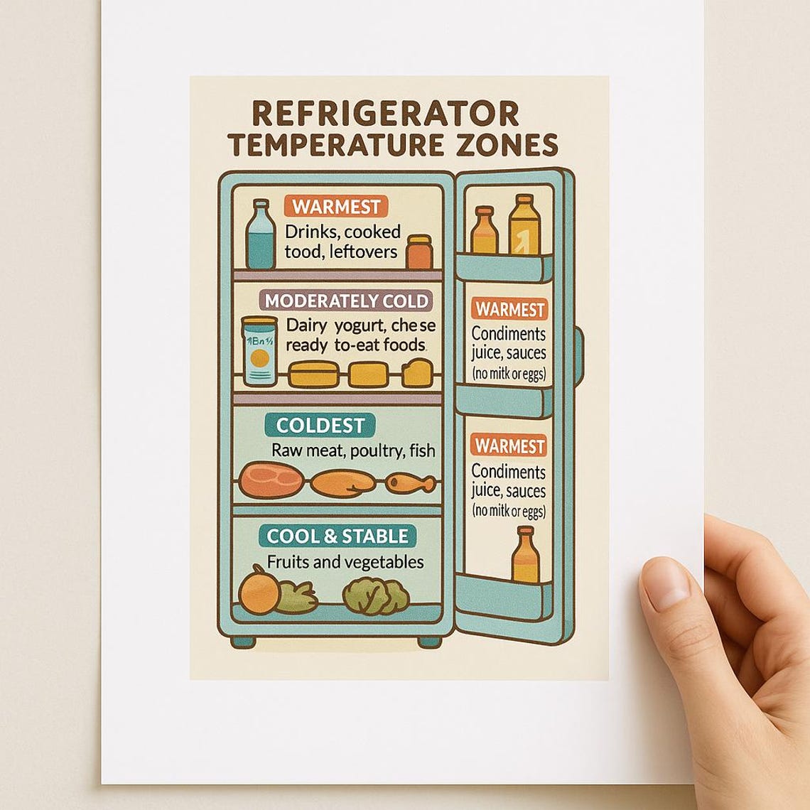 Refrigerator Temperature Zones Guide | Fridge Storage Chart Printable ...