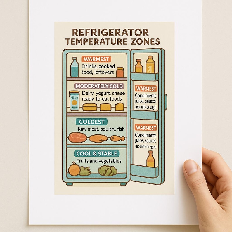 Refrigerator Temperature Zones Guide | Fridge Storage Chart Printable ...