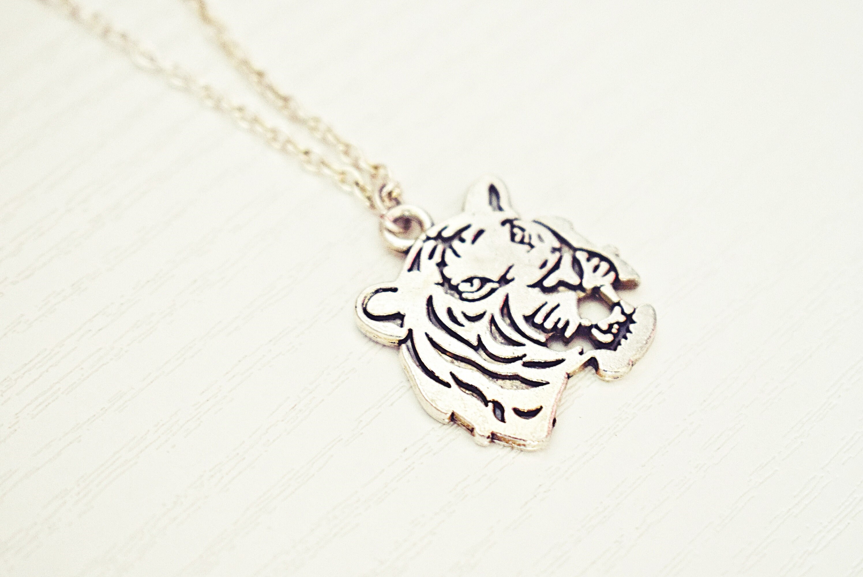 Silver Tiger Necklace Tiger Charm Necklace Tiger Jewelry - Etsy