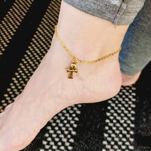 Gold Ankh Anklet | Egyptian Cross Anklet | Egyptian Hieroglyphs Anklet ...