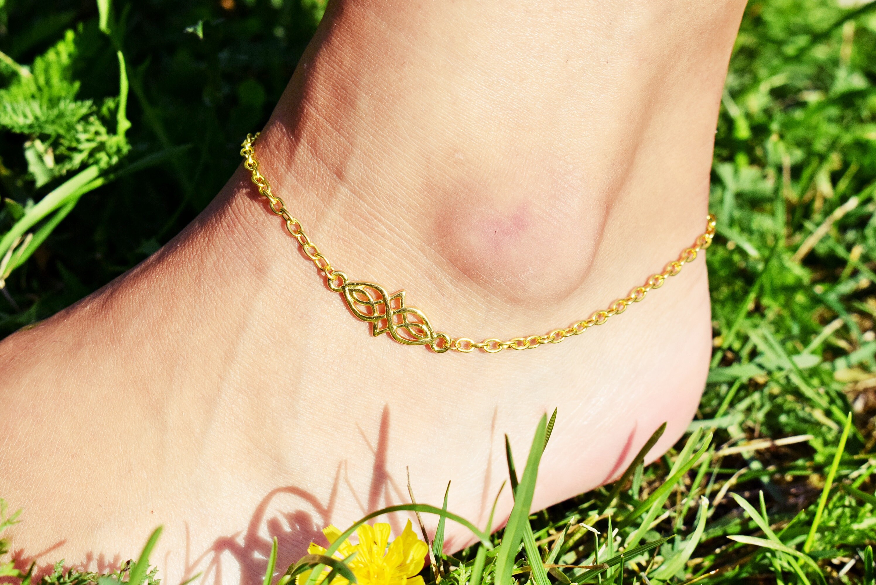Gold Celtic Anklet Celtic Knot Anklet Medieval Bracelet Charm Ankle ...
