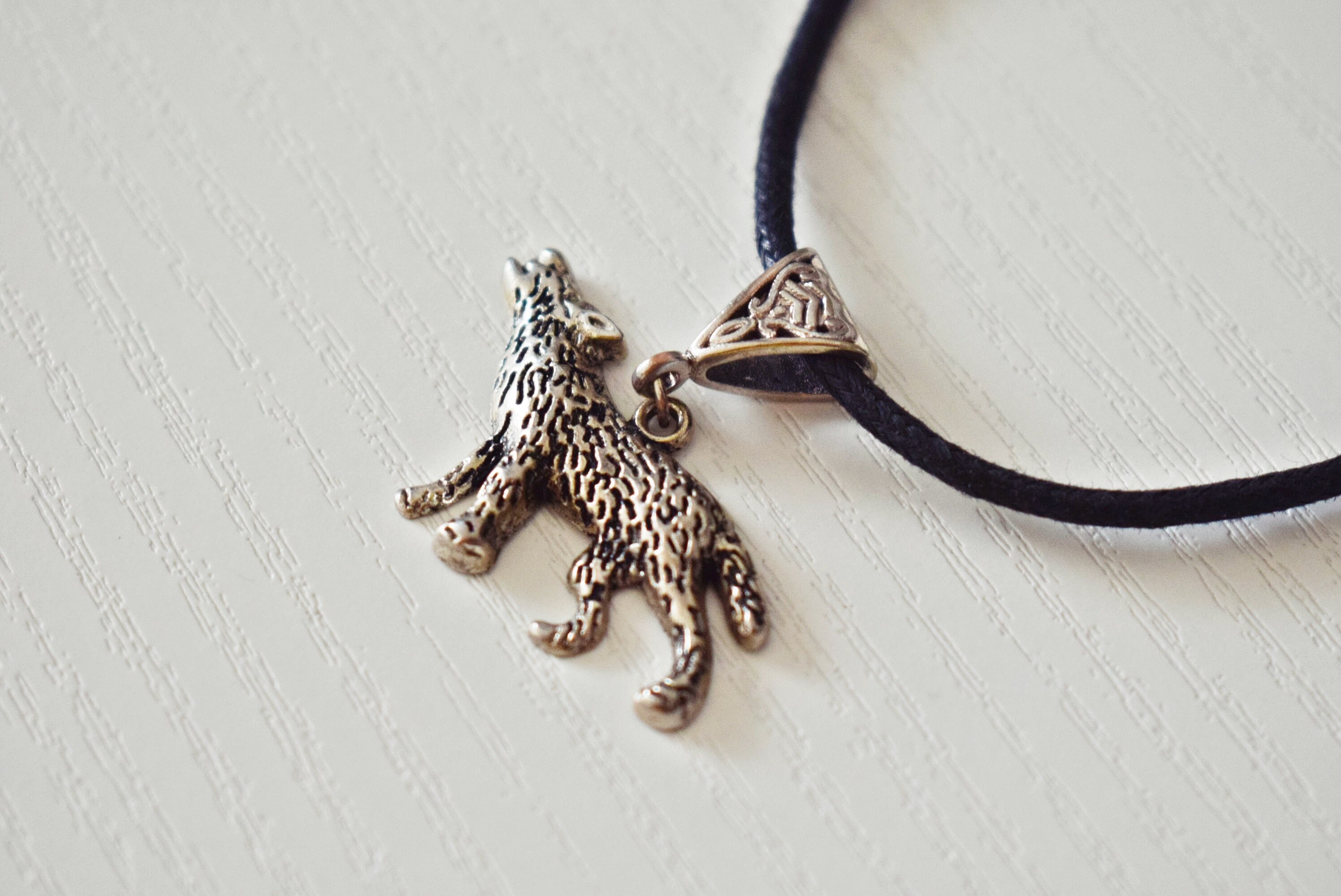 Silver Wolf Necklace Wolf Jewelry Cotton Cord Necklace | Etsy