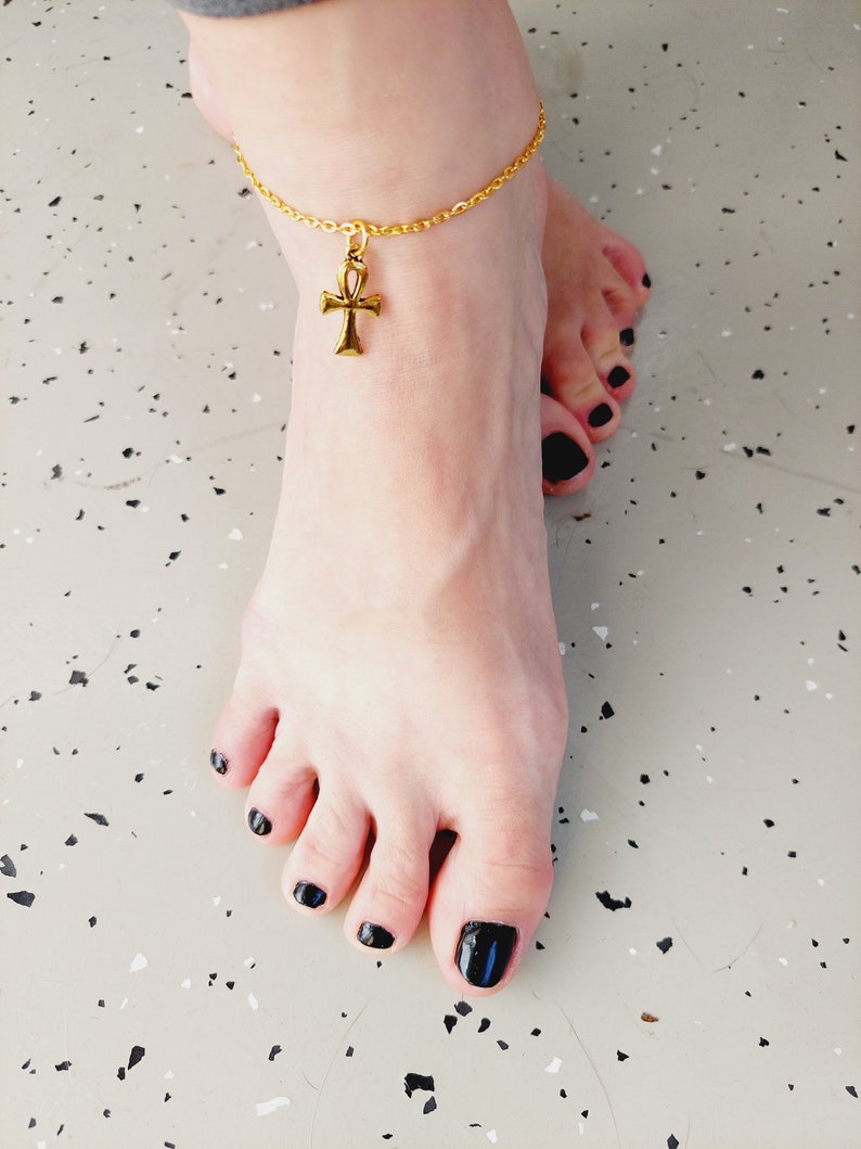 Gold Ankh Anklet | Egyptian Cross Anklet | Egyptian Hieroglyphs Anklet ...