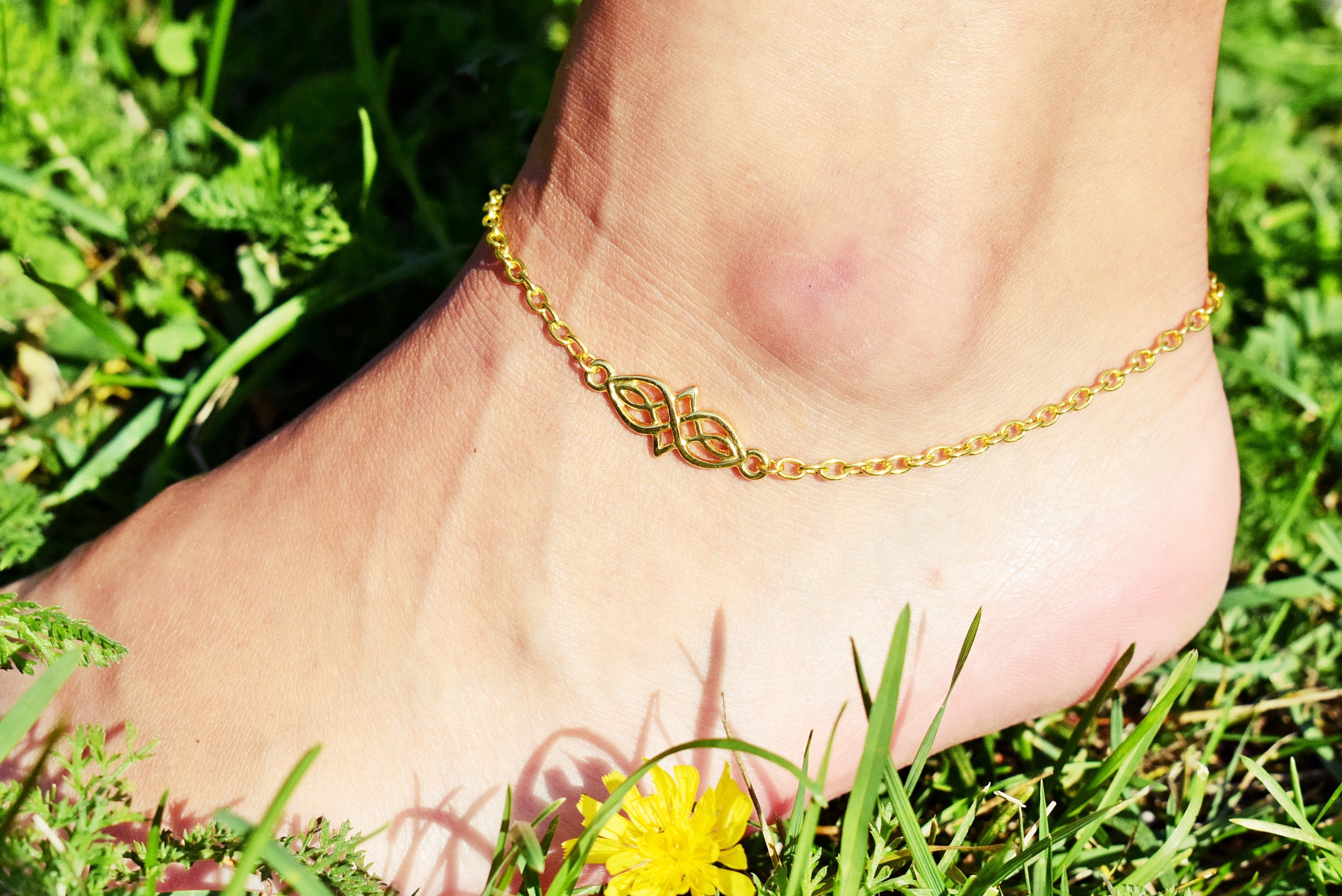 Gold Celtic Anklet Celtic Knot Anklet Medieval Bracelet Charm Ankle ...