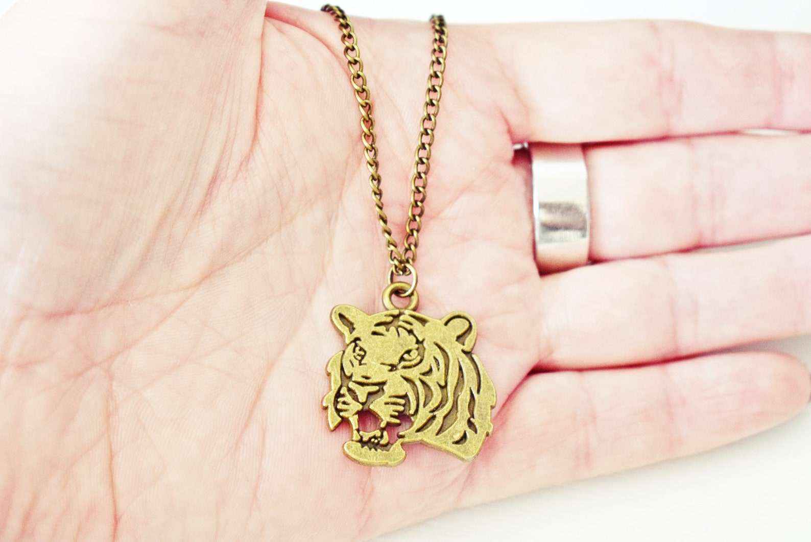 Bronze Tiger Necklace Tiger Charm Necklace Tiger Jewelry Bronze ...