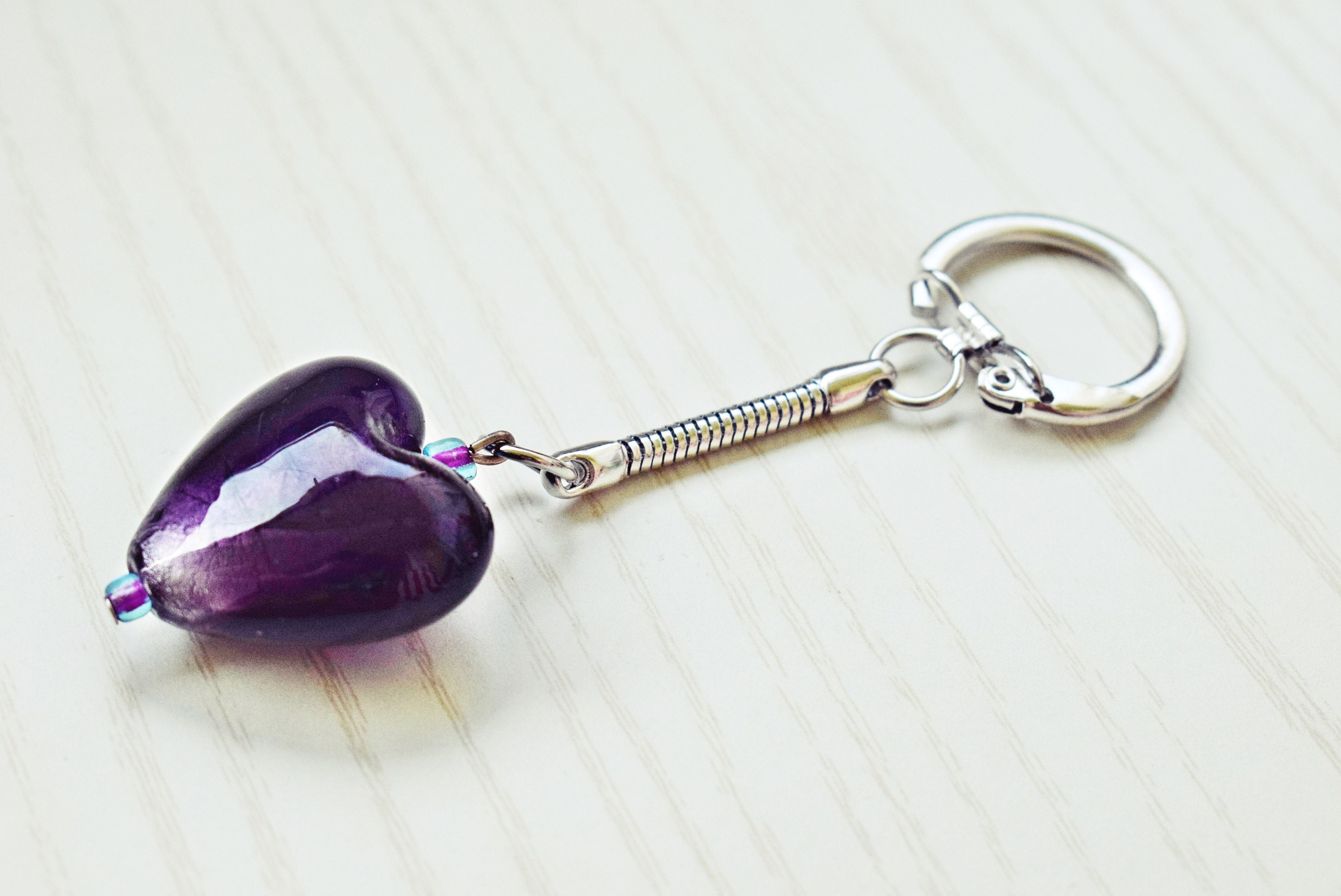 Purple Heart Keychain Puffy Heart Keychain Glass Heart | Etsy