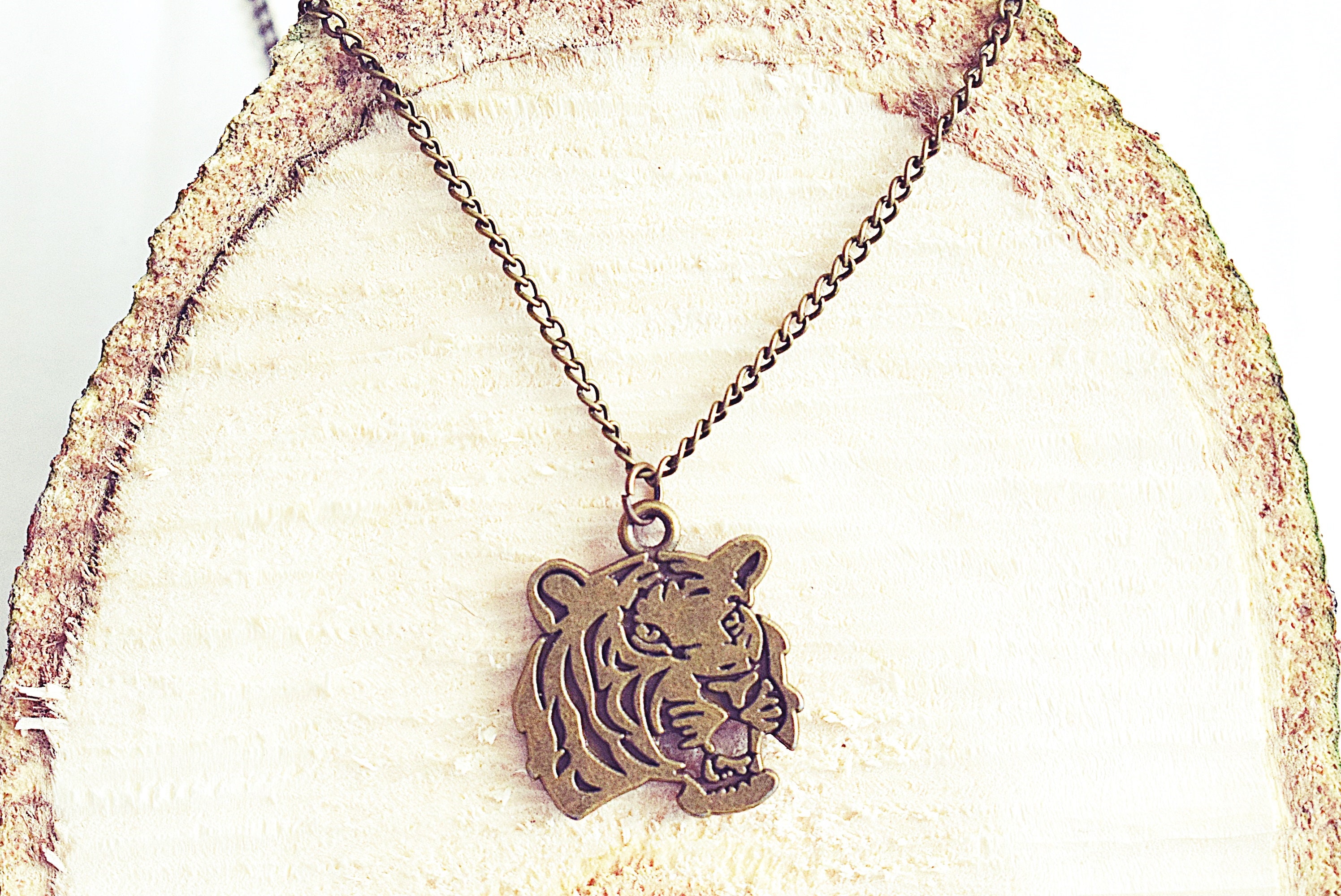 Bronze Tiger Necklace Tiger Charm Necklace Tiger Jewelry Bronze ...