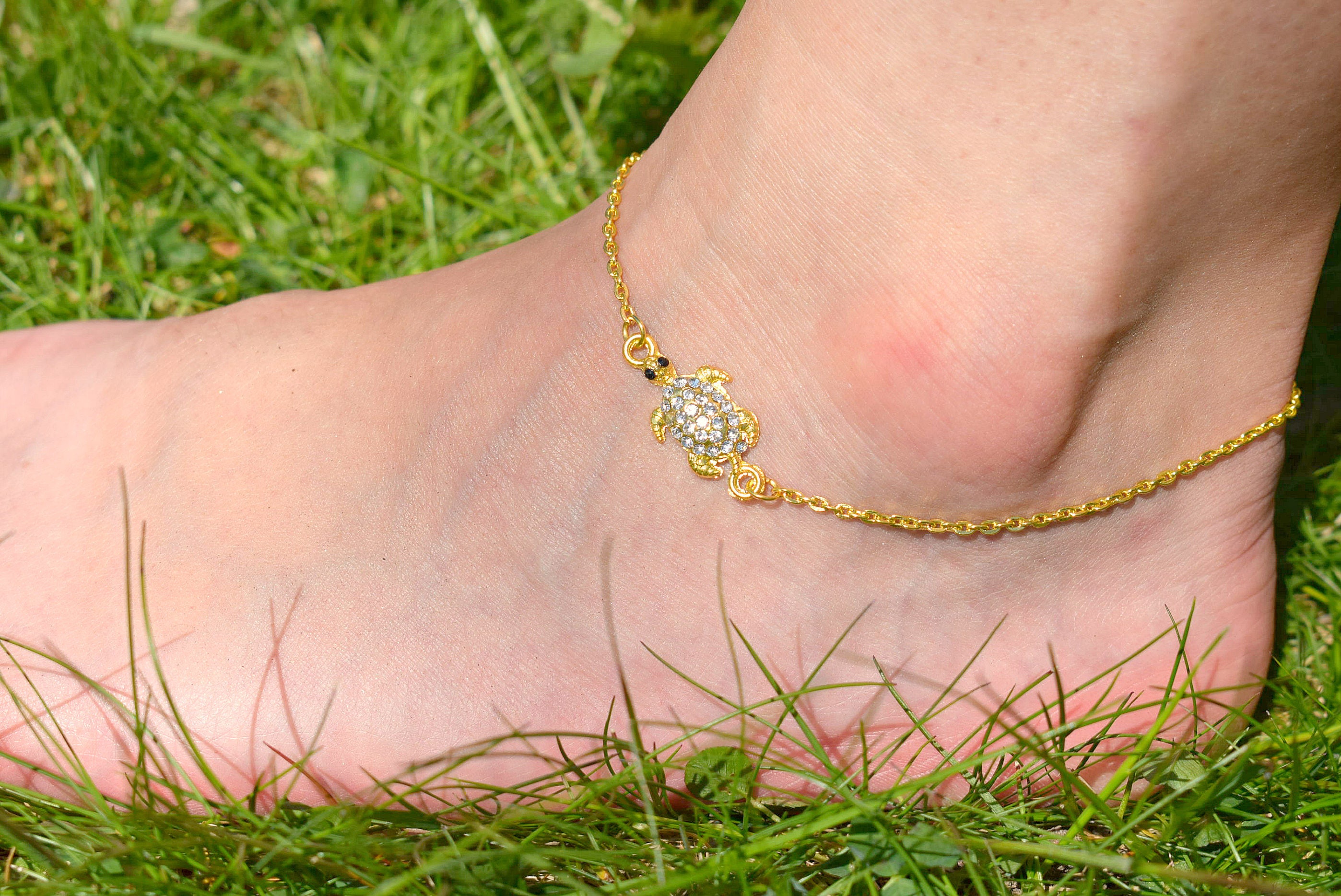 Gold Turtle Anklet Rhinestone Anklet Sea Turtle Jewelry | Etsy