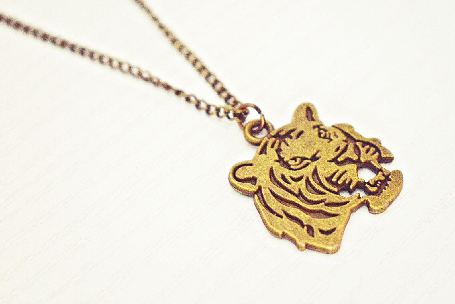 Bronze Tiger Necklace Tiger Charm Necklace Tiger Jewelry Bronze ...