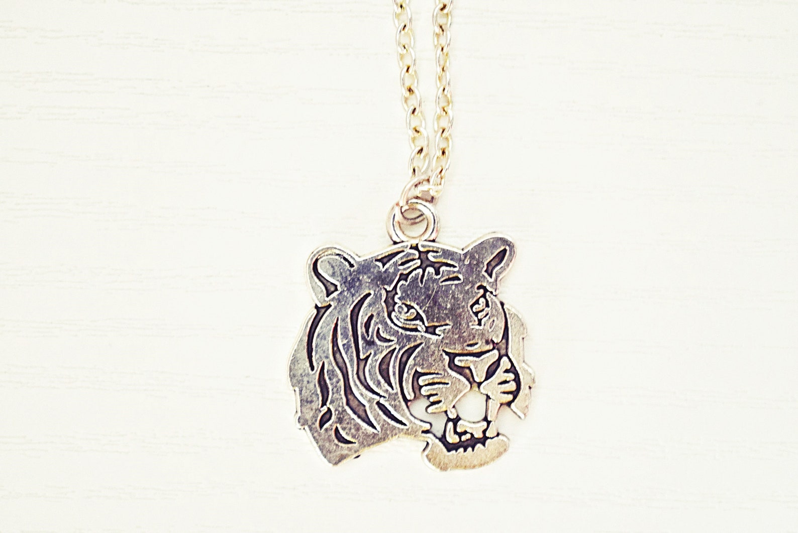 Silver Tiger Necklace Tiger Charm Necklace Tiger Jewelry - Etsy