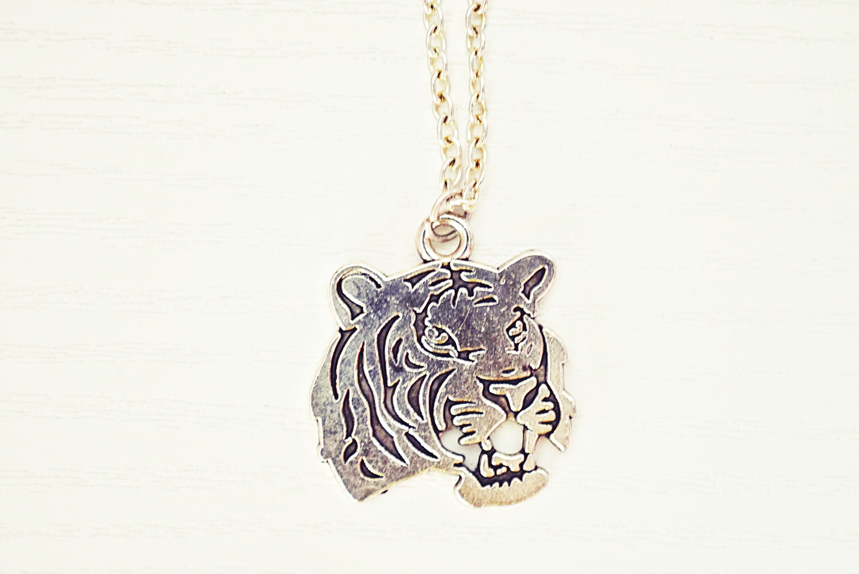Silver Tiger Necklace Tiger Charm Necklace Tiger Jewelry - Etsy