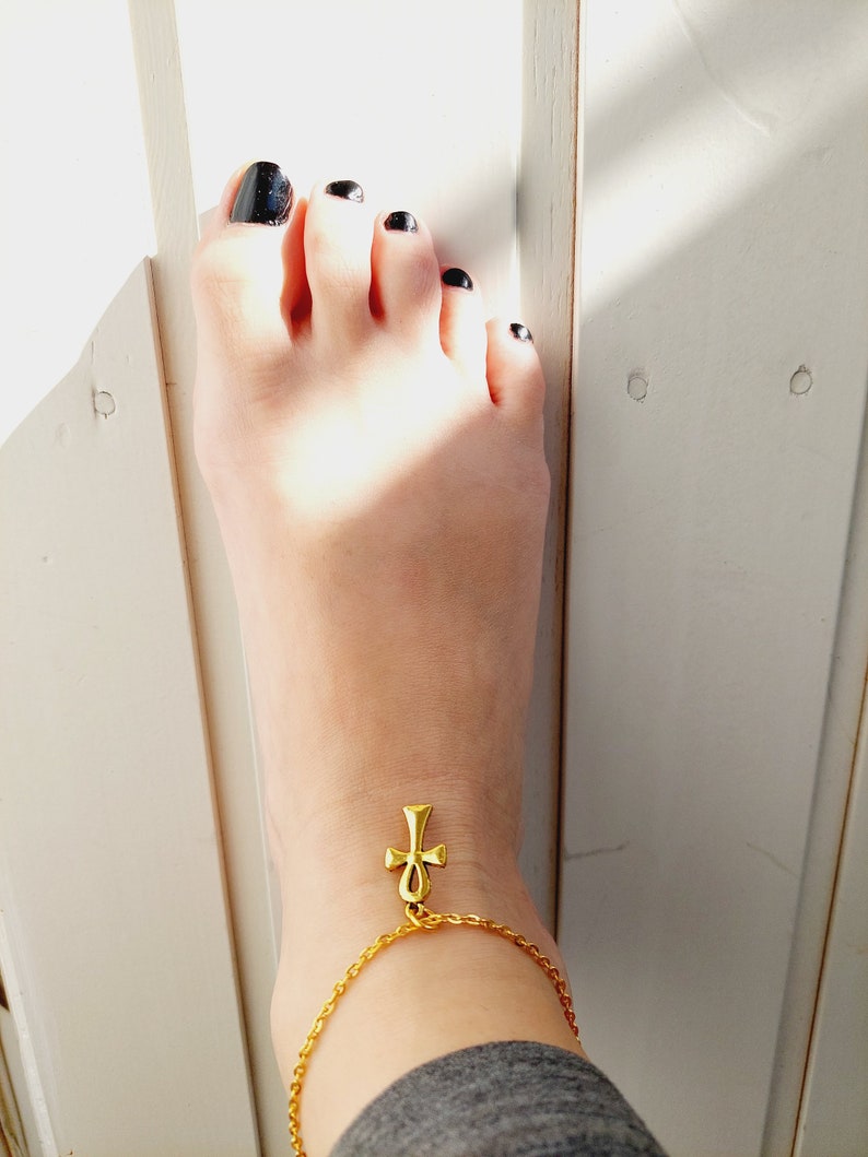 Gold Ankh Anklet | Egyptian Cross Anklet | Egyptian Hieroglyphs Anklet ...