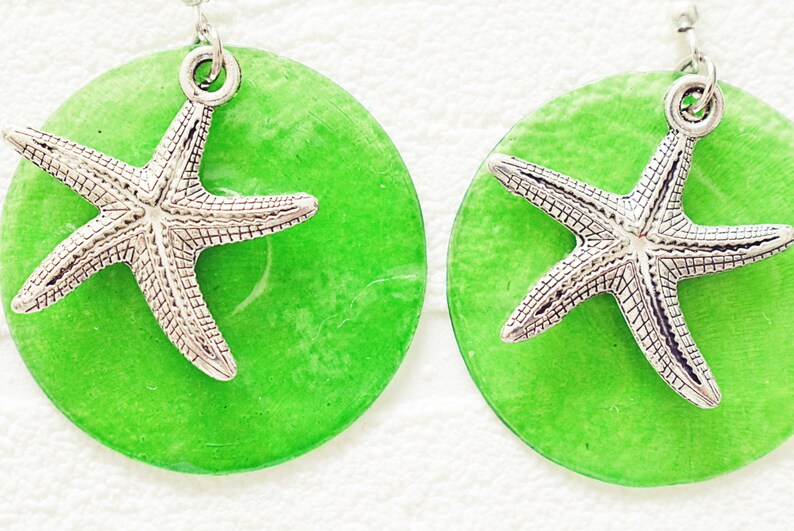 Green Shell Earrings Seashell Earrings Silver Star | Etsy