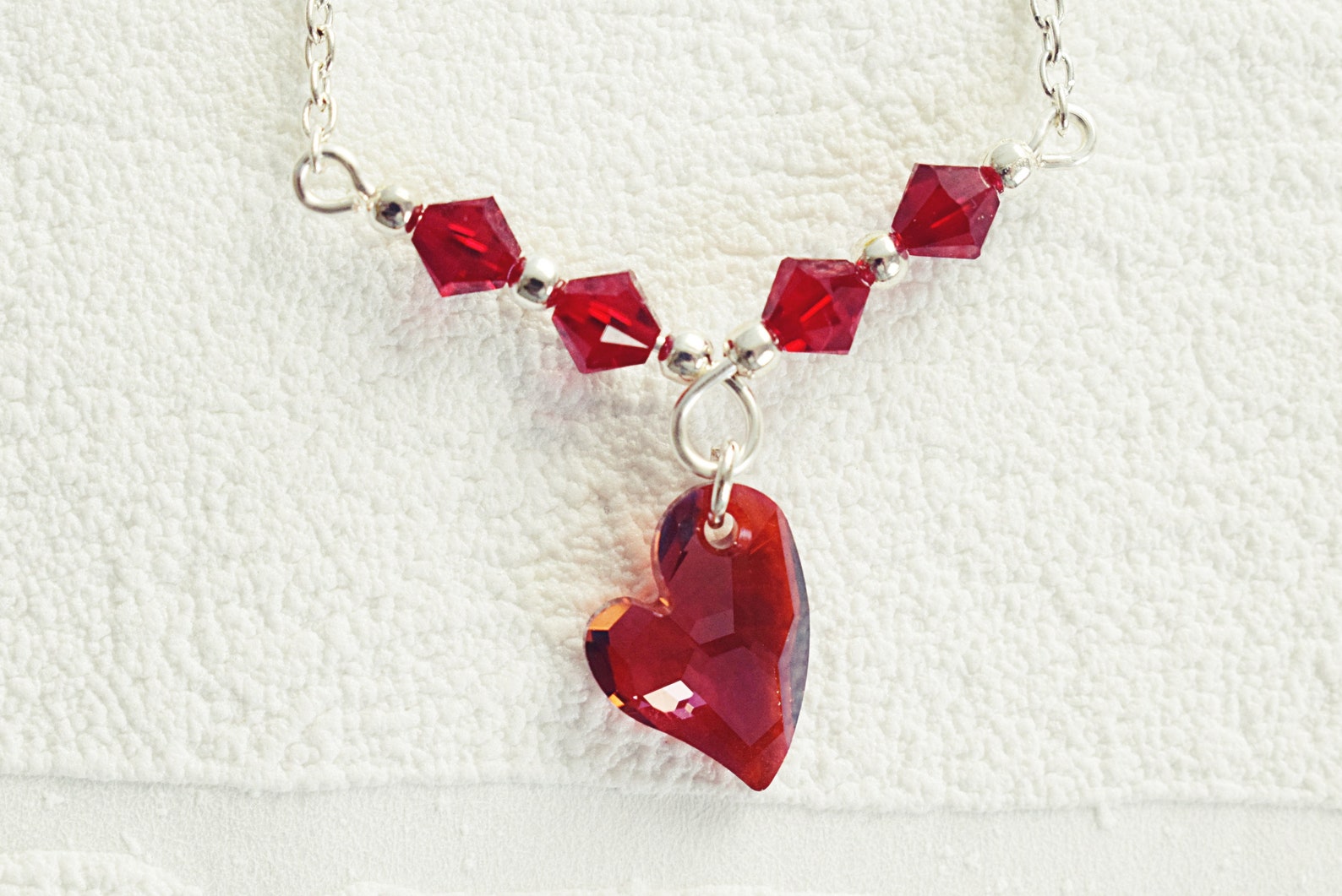 Heart Necklace Red Crystal Necklace Asymmetric Heart | Etsy