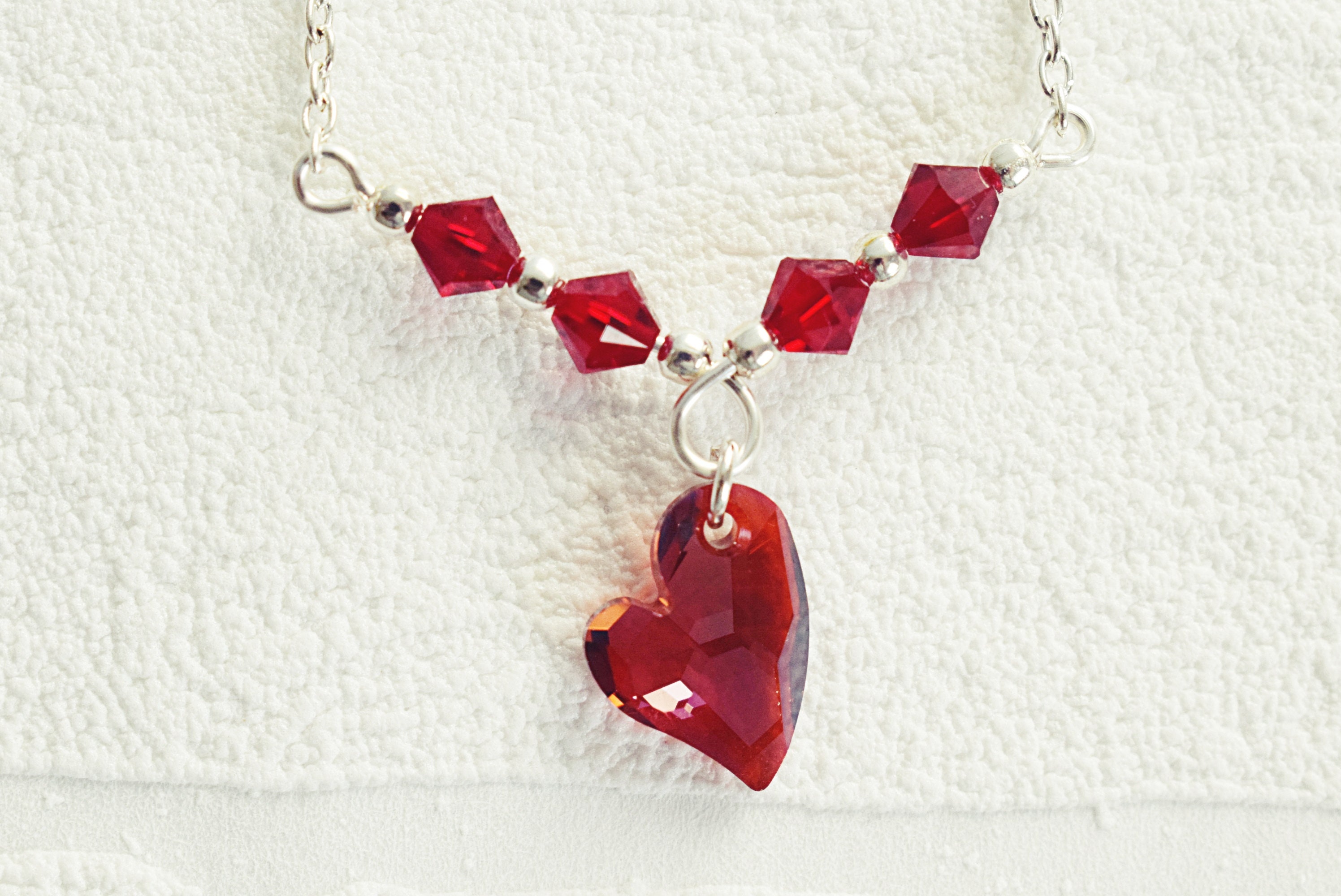 Heart Necklace Red Crystal Necklace Asymmetric Heart | Etsy