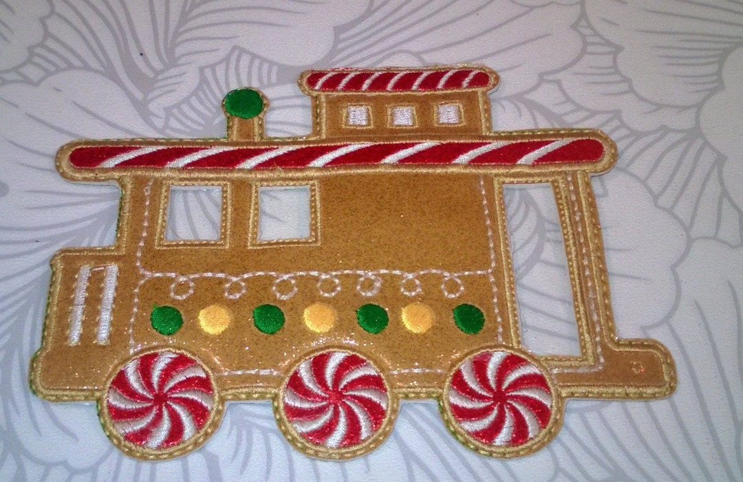 Gingerbread Christmas Train Caboose Embroidery Design (5x7 Hoop ...