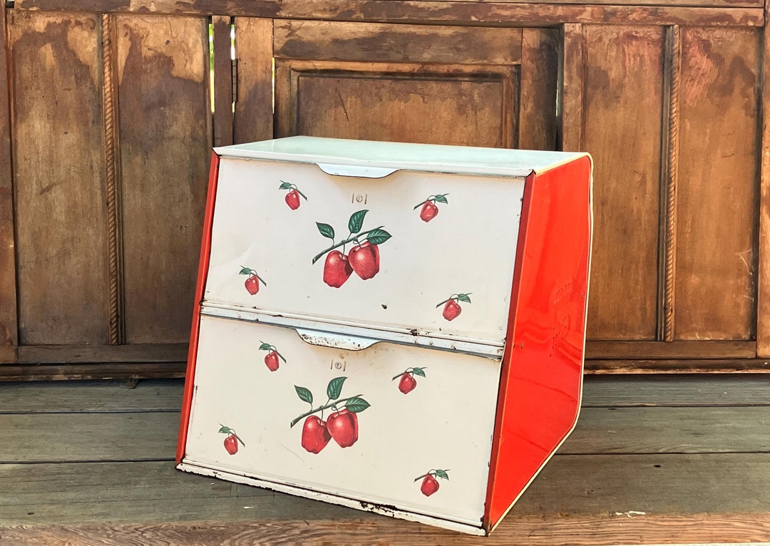 Bread Box Vintage Bread Box Metal Bread Bin Vintage Kitchen Decor Apple ...